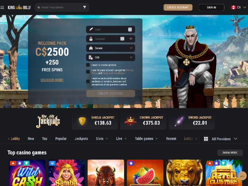 King Billy Casino Review Canada Up To 2 500 250 FS